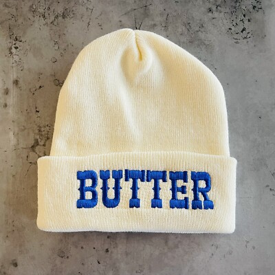 Butter Cream Beanie Winter Knit Hat Foodie Embroidered Made In USA ...