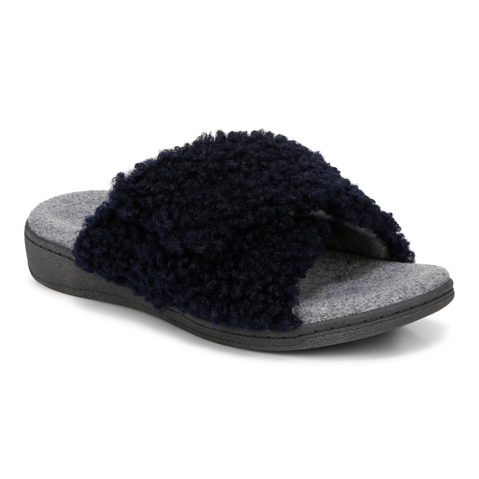 Vionic Relax Ii Women's Orthotic Slide Slippers Navy Blazer Shearling ...