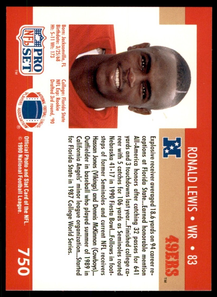 1990 Pro Set Ronald Lewis Rookie San Francisco 49ers #750 | eBay
