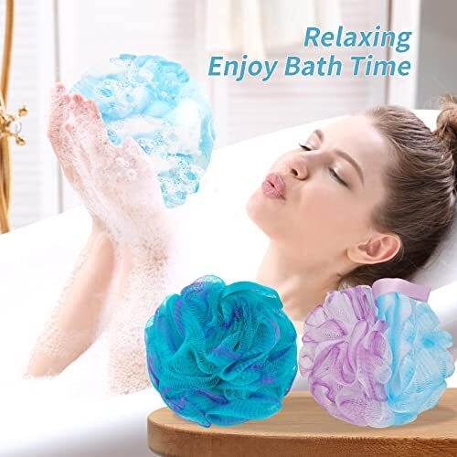 Bath Loofah Sponge Soft Mesh Shower Puffs For Body Wash Bath Sponge ...