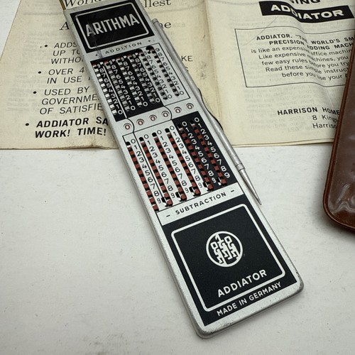 Vintage Arithma Addiator Adding Machine Calc With Case, stylus and ...