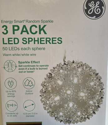 GE 3pc LED SPHERES~energy smart~50 light~5.5” Warm White~random sparkle ...