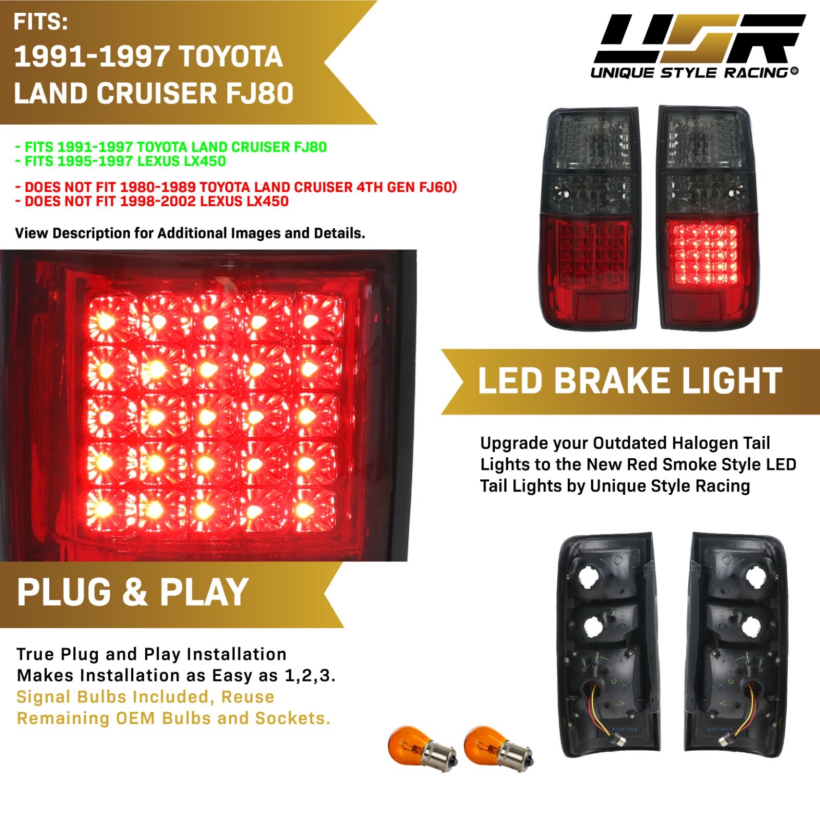 DEPO Red/Smoke Rear LED Tail Lights Pair For 1991-1997 Toyota Land ...