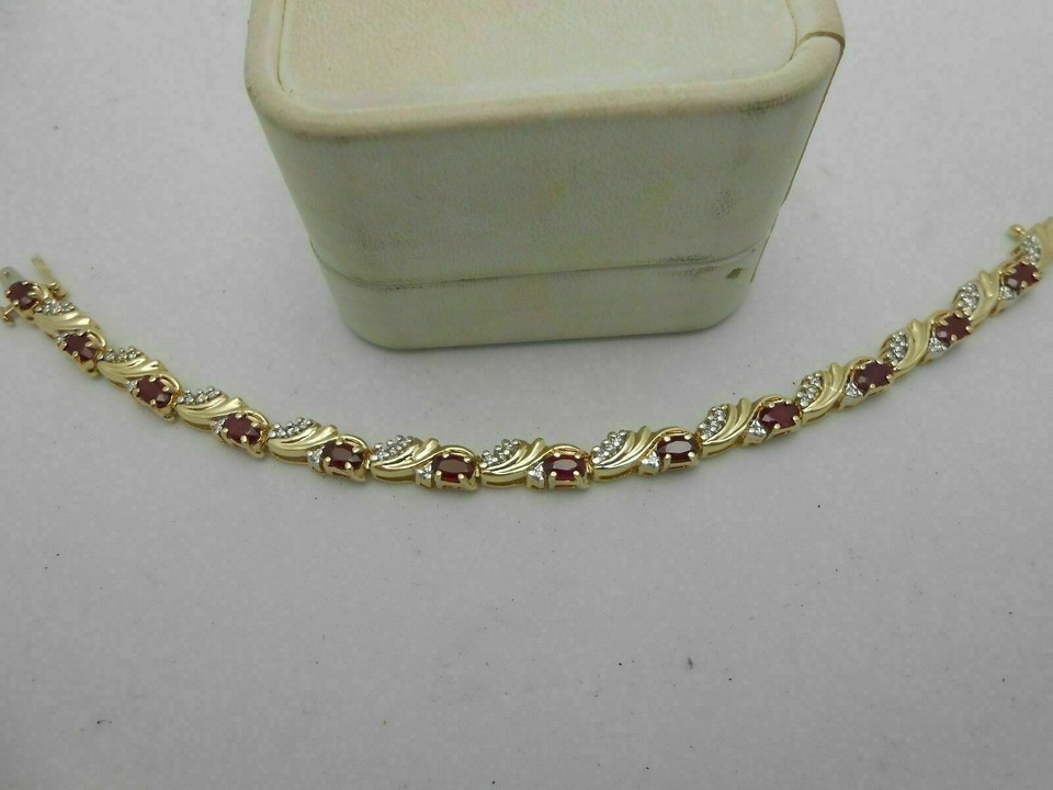 10Ct Oval Cut Simulated Ruby & Diamond Pretty Bracelet 925 Silver Gold ...
