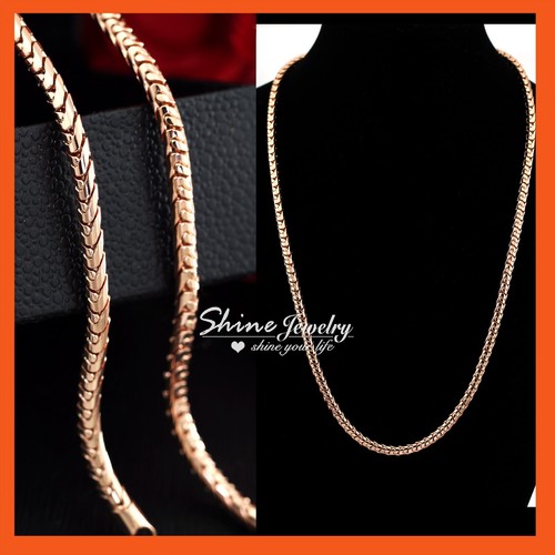 9K ROSE GOLD FILLED SOLID 4MM WHEAT SNAKE CHAIN MENS WOMEN 22 INCH ...