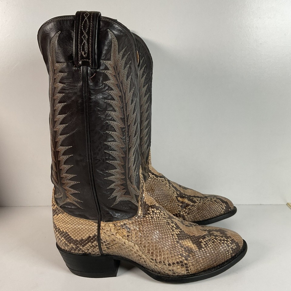 Vintage Tony Lama Front Cut Python Cowboy Boots 9 D Snakeskin Gold ...