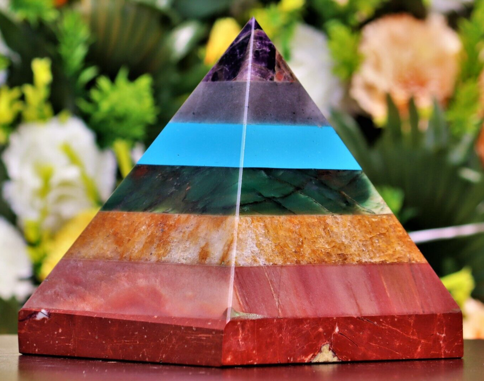 140MM Seven Chakra Gemstone Pyramid Natural Healing Egyptian Spiritual ...