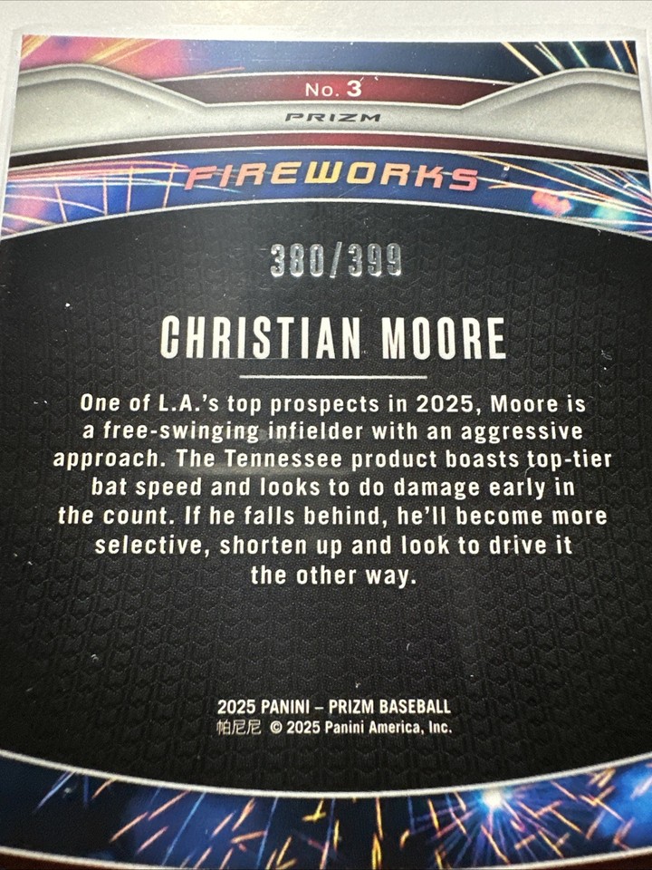 2025 Panini Prizm Christian Moore Fireworks Red Pulsar Prizm /399 Color ...