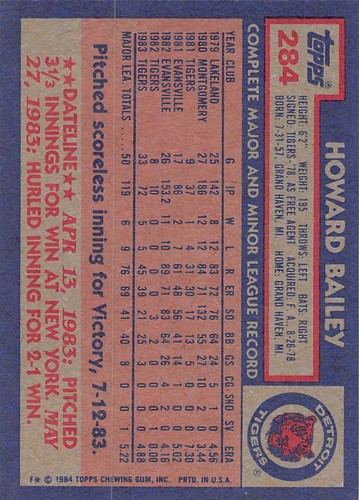 Howard Bailey 1984 Topps 284 Detroit Tigers BASEBALL Card | eBay