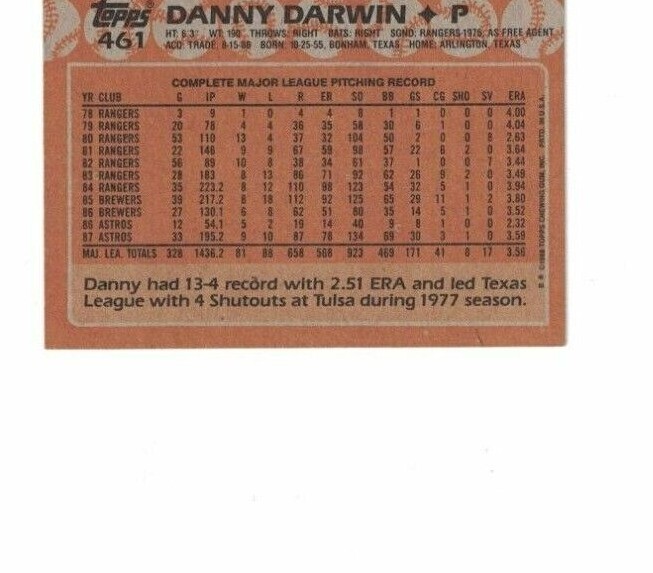 DANNY DARWIN SIGNED IP TOPPS #461 1988 HOUSTON ASTROS AUTO | eBay