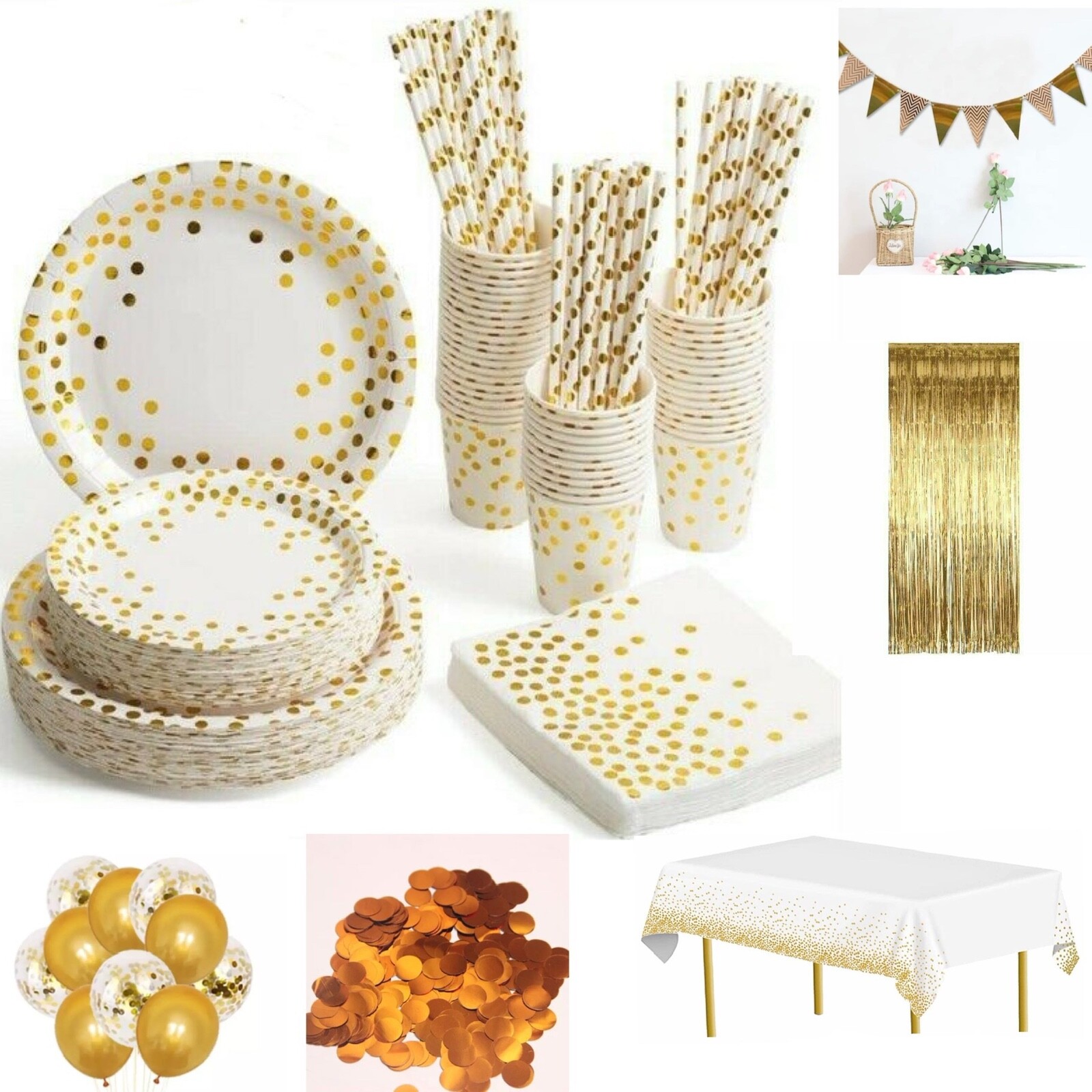 White&Gold TABLEWARE SET DINNERWARE PARTY DECORATIONS BIRTHDAY WEDDING ...