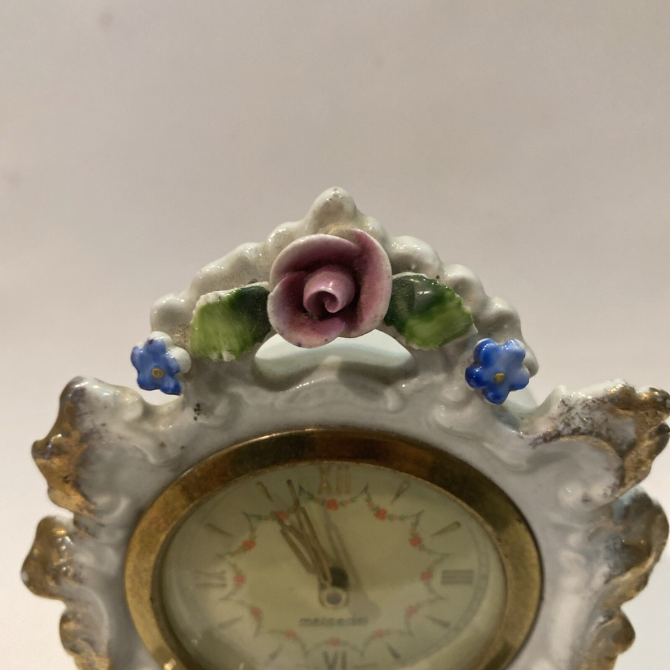 Antique Mercedes Hauser German Porcelain Wind Up Mantel Clock Gold ...