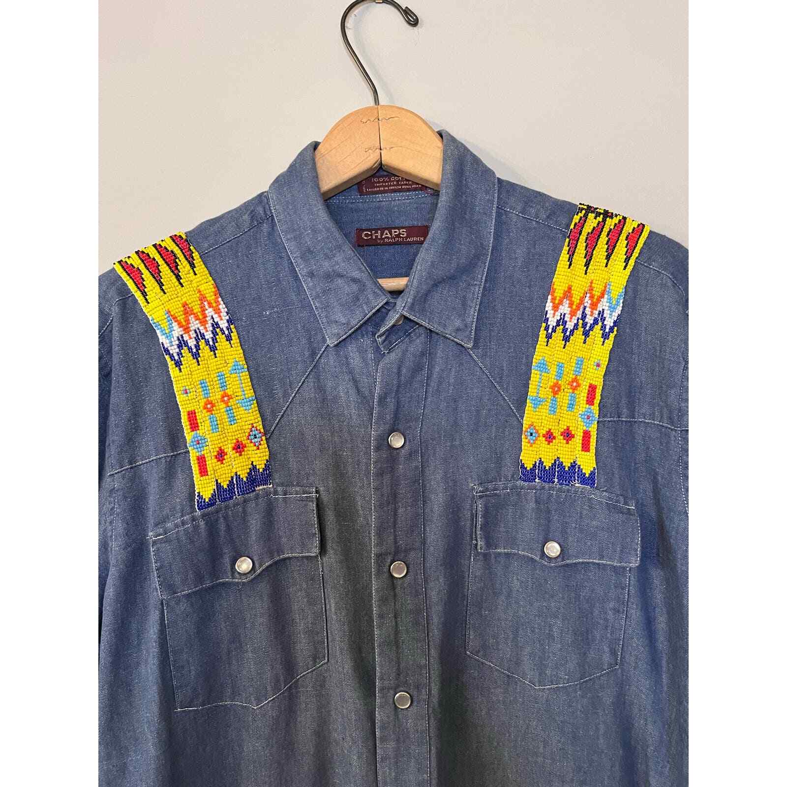 RARE Early 1980s Ralph Lauren Chaps Denim Beaded Shirt - Gem