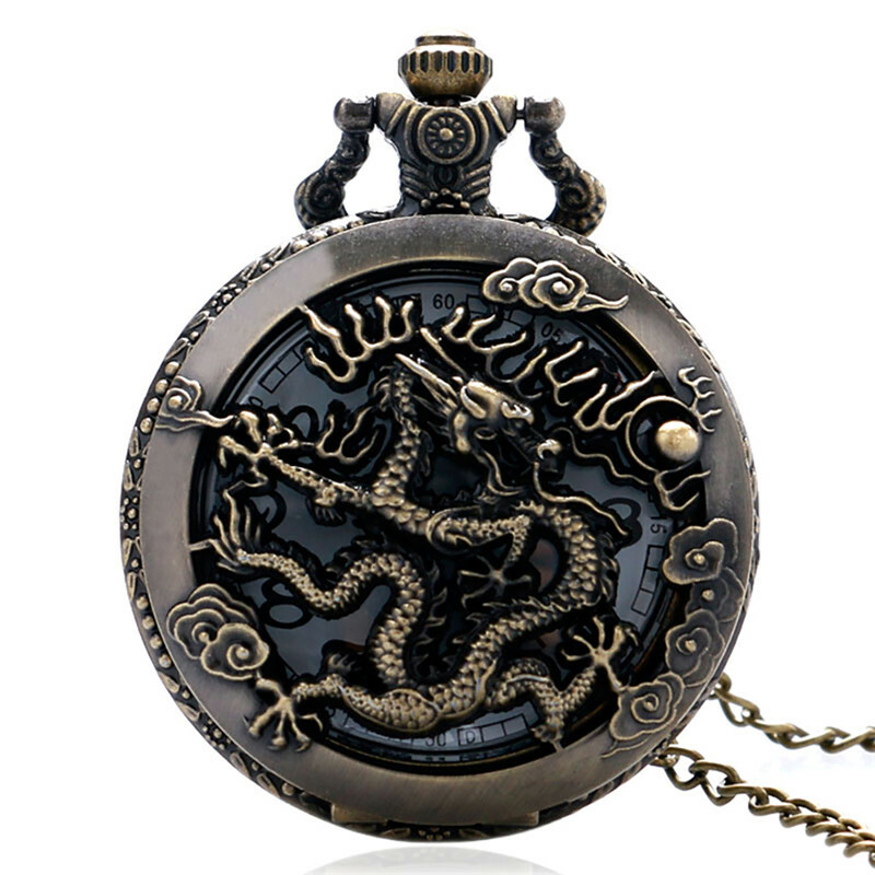 Retro Pocket Watch Chinese Zodiac Quartz Half Hunter Unique Design for ...