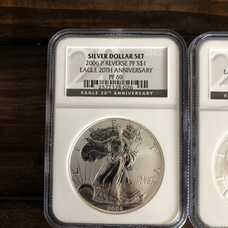 2006 1 OZ American Silver Eagle 20th Anniversary 3 Coin Set -NGC Black ...