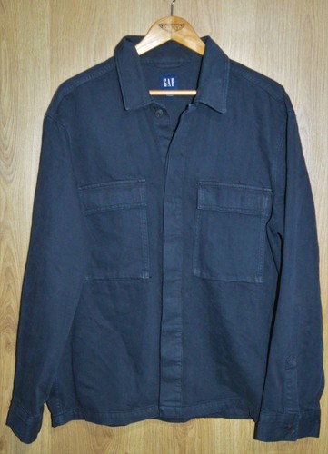 Gap Chore Shacket Jacket Large Blue Black Denim Cargo Blazer Worker ...