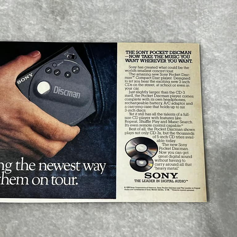 1988 Sony Discman Announcing the Newest Original Vintage Print Ad A | eBay