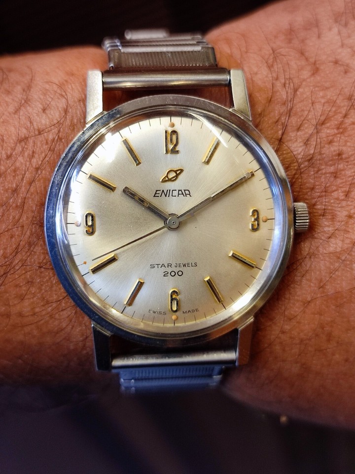 ENICAR OCEAN PEARL STAR JEWELS NEW OLD STOCK 140-39-05 SWISS MEN'S FULL ...