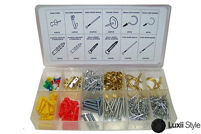 600pc Picture Hanging Assortment w Nails Tacks Anchors Drywall Hooks | eBay