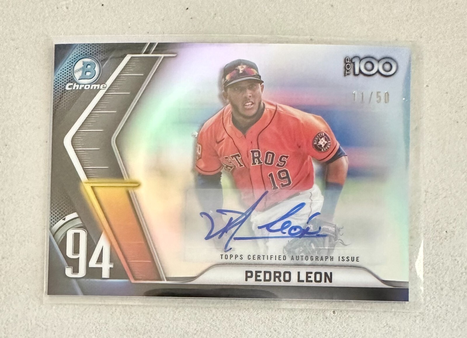 2022 Bowman Chrome Pedro Leon Top 100 Insert Autograph Refractor serial ...