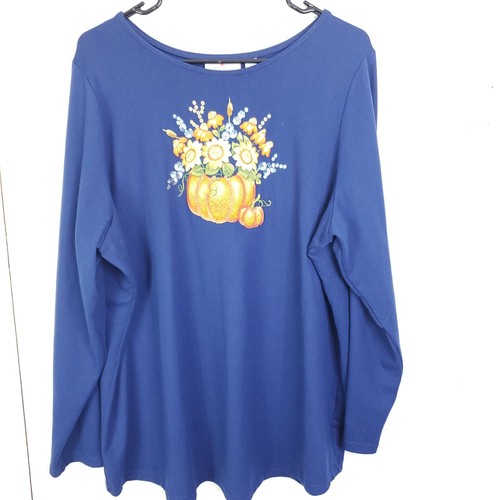 Quacker Factory Top Womens 1X Thanksgiving Holiday Wide Neck Colorful ...