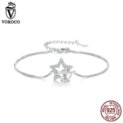 VOROCO Elegant Women 925 Sterling Silver Star Style Bracelet Chain Gift ...