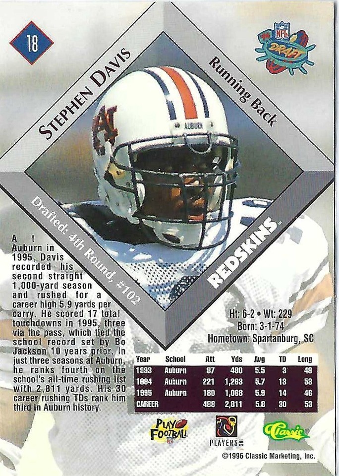 1996 Classic Stephen Davis - Washington Redskins | eBay