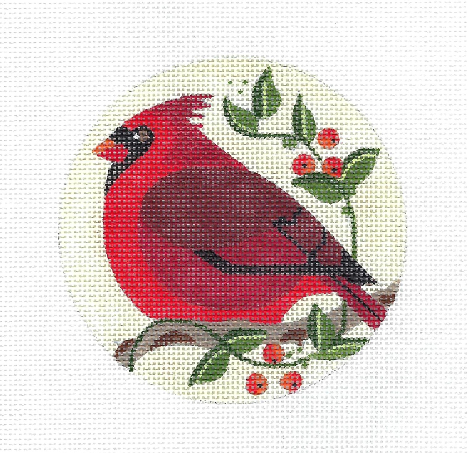 Male Cardinal Bird Ornament 4" Rd. HP 18m Needlepoint Canvas by Melissa ...