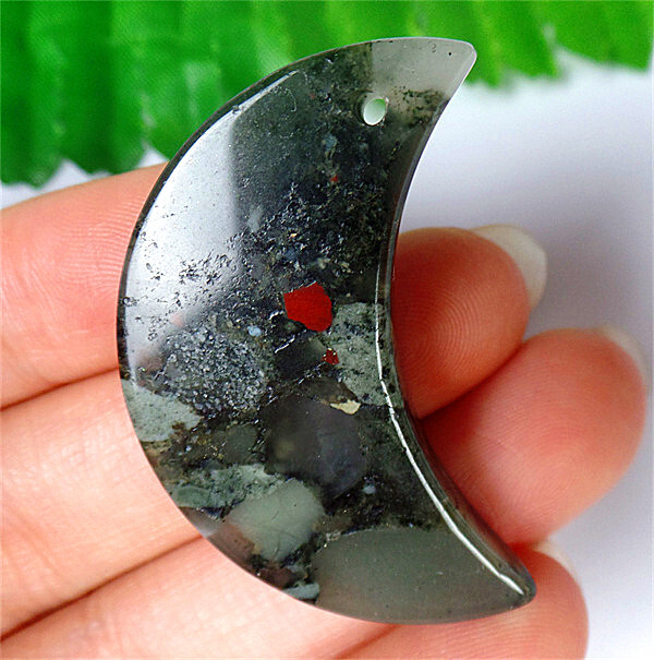 40x19x7mm Natural Red and Gray Africa Bloodstone Reiki Moon Pendant ...