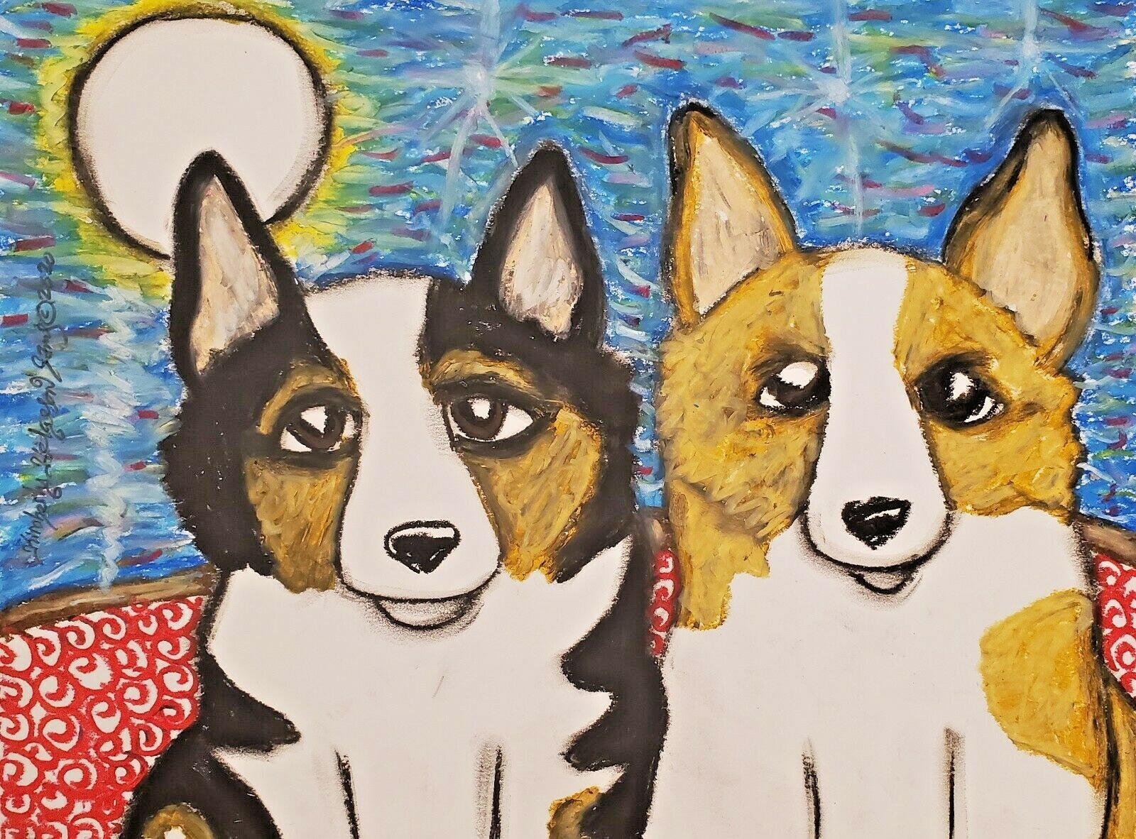 Moonlight Corgis 8.5 x 11 Dog Art Print Dog Artist KSams Pembroke Welsh ...
