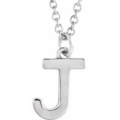 Genuine 14K White Gold 0.37" Letter J Dangling Pendant 18" Letter ...