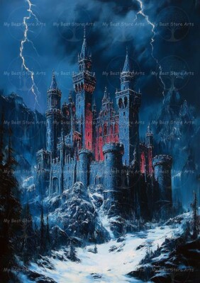 HORROR CASTLE ART PRINT, Gothic Dark, House Moon Wall Decor Vampire ...