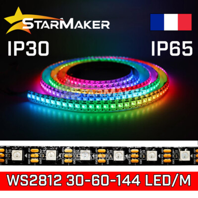 Ruban LED WS2812B 5V pixel RGB 30, 60, 144 LED/m Adressable - Bandeau ...