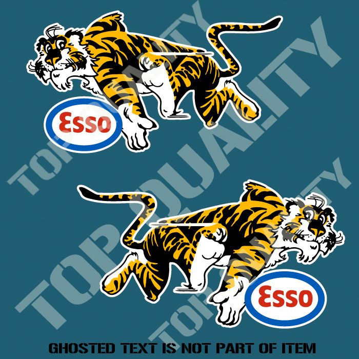 MIRRORED ESSO TIGER Decal Sticker Vintage Petrol Petroliana Hot Rod Rat ...