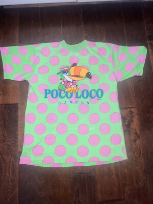 Vintage Poco Loco Cancun T Shirt Adult Large Neon Shirt Pink Polka Dots ...