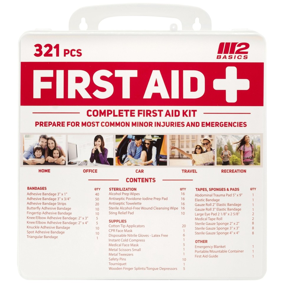 M2 BASICS Premium 321 Piece First Aid Kit - First Aid Kit for Home, Car ...