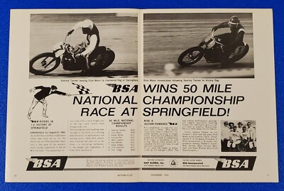 1964 BSA MOTORCYCLE ORIGINAL 2 PAGE PRINT AD "BSA WINS NATIONAL ...