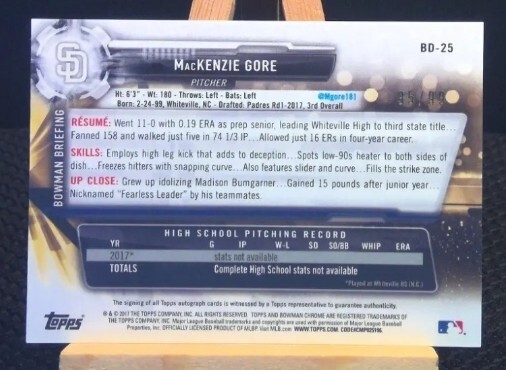 2017 Bowman Chrome Draft #BD25 MACKENZIE GORE /99 Image Variation ...