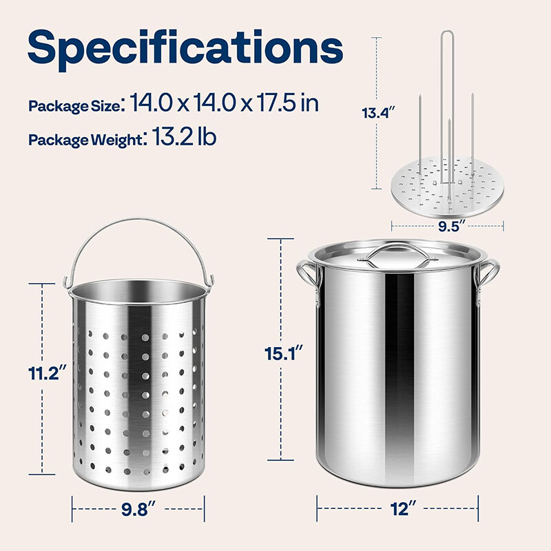 30 Qt. Turkey Deep Fryer Pot w/ Lid & Basket Stainless Steel Seafood ...