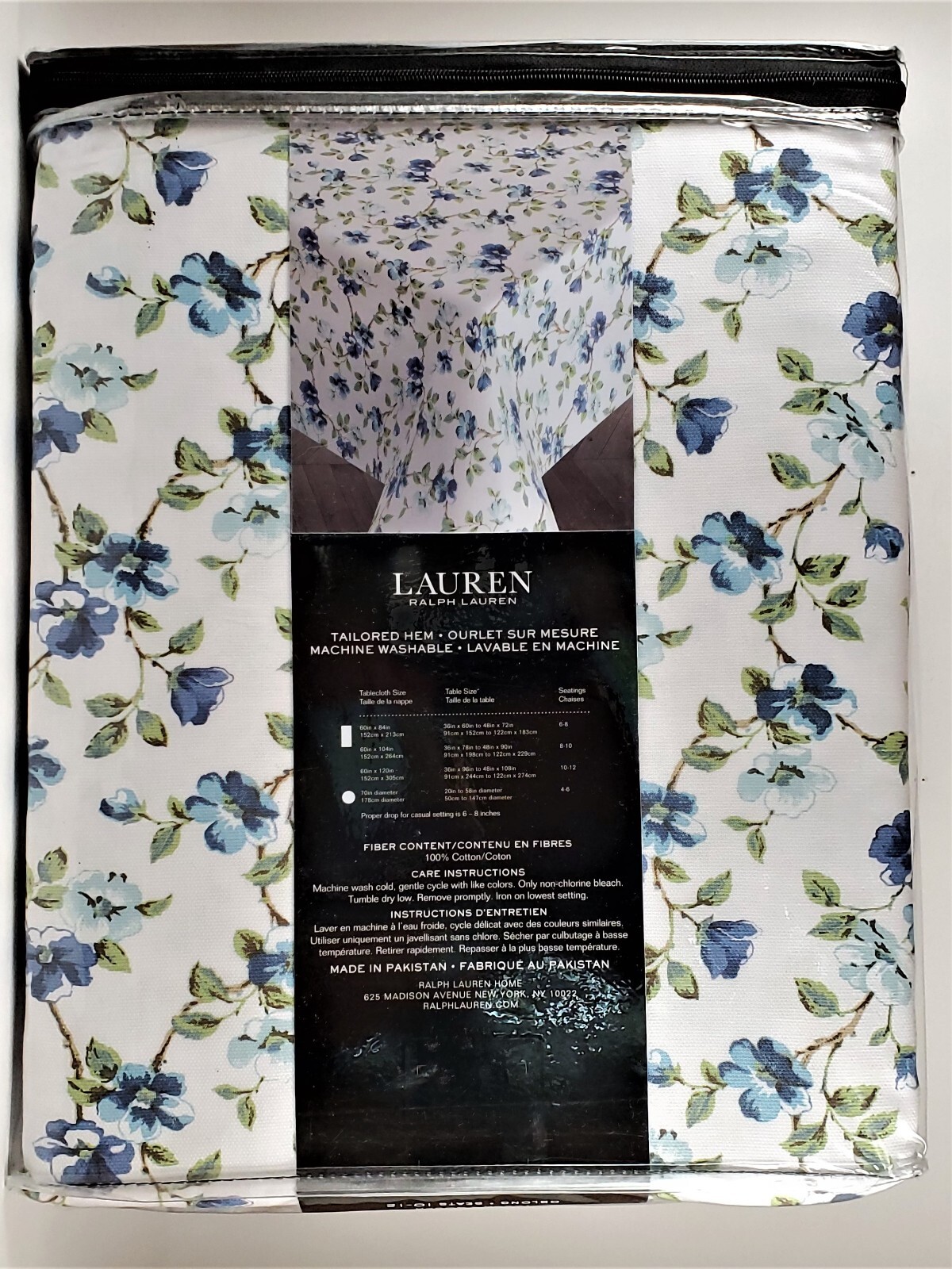 LAUREN RALPH LAUREN Floral Light Blue/ Blue Tablecloth 60 In x 120 In ...