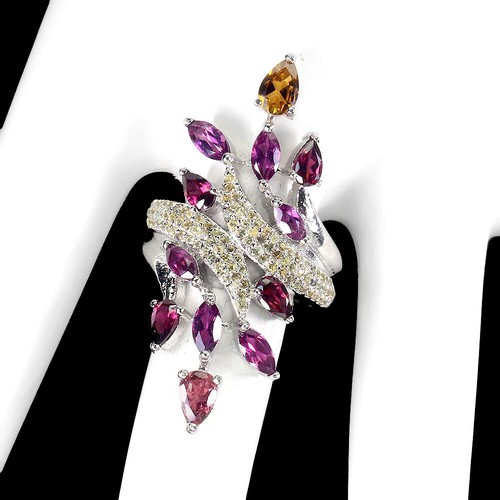 925 Sterling Silver Ring Pear Citrine Rhodolite Sapphire Gemstone ...