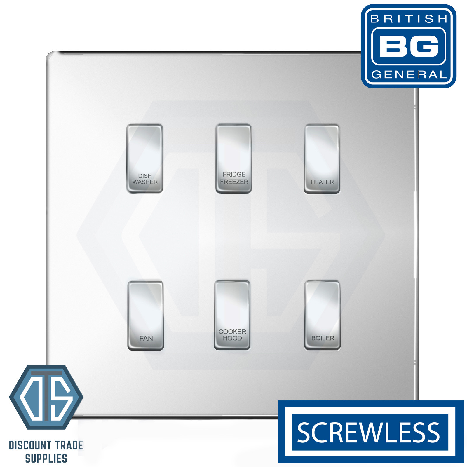 BG Polished Chrome Screwless Custom Grid Switch Panel Kitchen Appliance ...