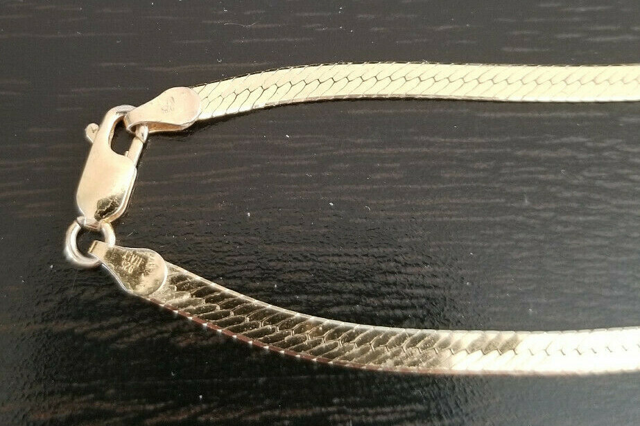 925 STERLING GOLD ITALY HERRINGBONE NECKLACE 9.4 GRAMS 18" LOVELY!! | eBay