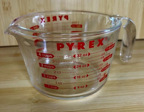 Vtg PYREX 4-Cup/ 1-Qt Large Glass Measuring Cup 532 w/ Red Print - Made ...