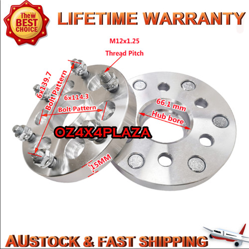 2PC 15MM Alum Wheel Spacers 6x114.3 to 6x139.7M12x1.25 66.1 mm AUS 6 ...