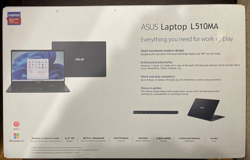 NEW ASUS Vivobook L510MA 15.6" FHD Intel PentiumN5030 128GB SSD 4GB RAM ...