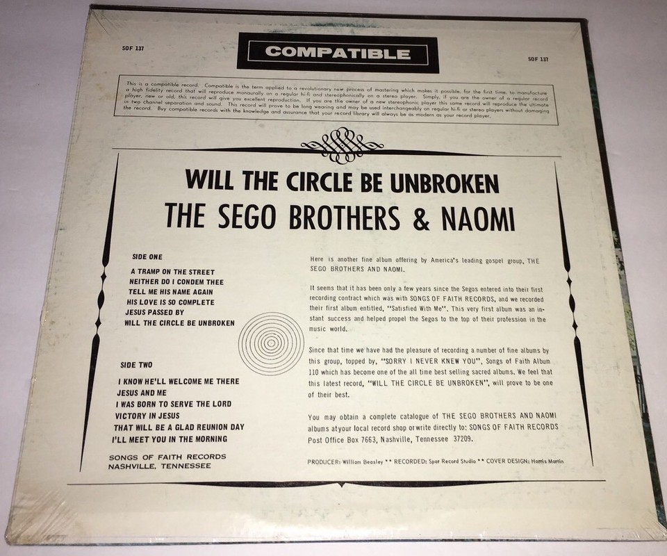 Sego Brothers And Naomi Will The Circle Be Unbroken Southern Gospel Lp ...