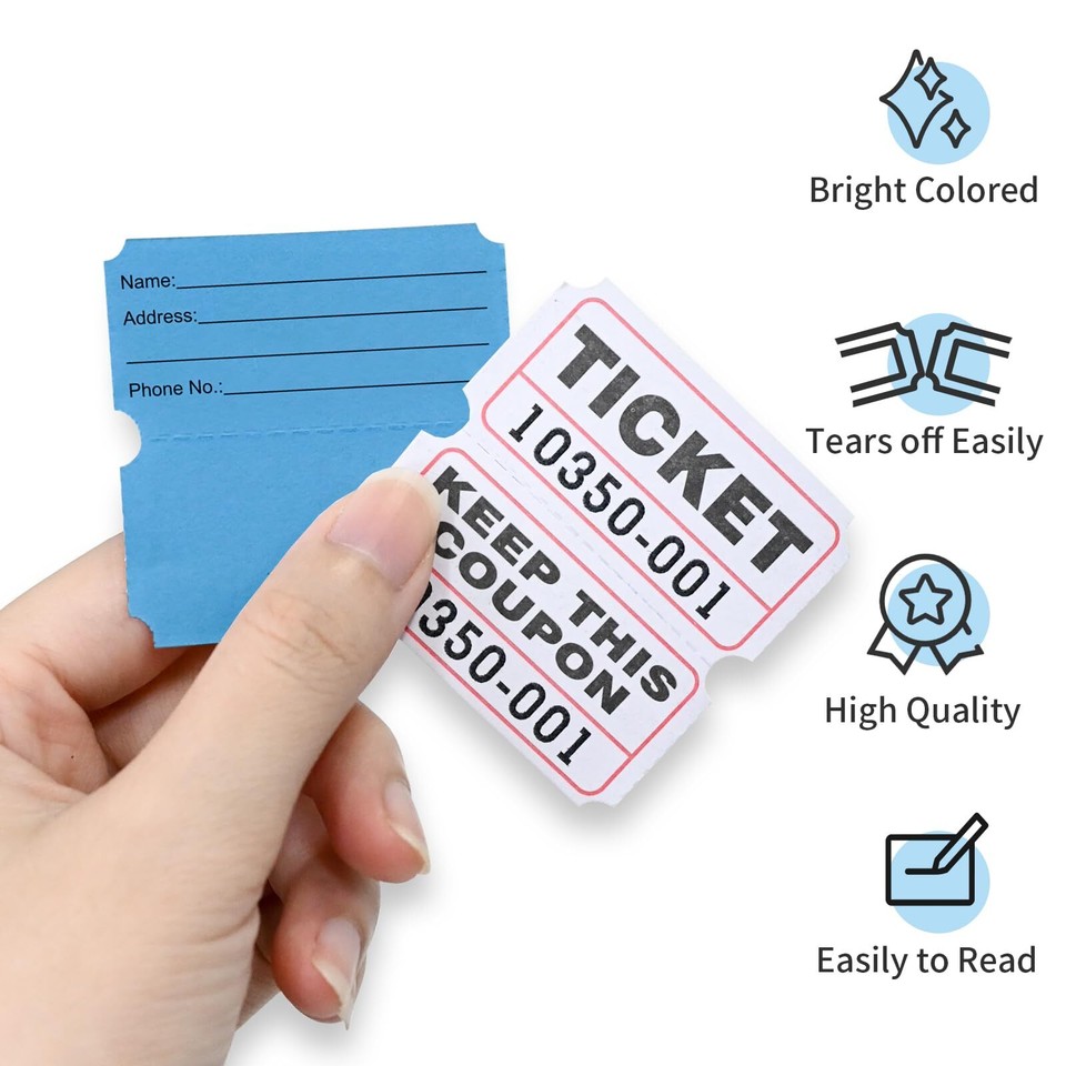 2000 Assorted Raffle Tickets Rolls with Consecutive Numbers 2 Rolls of ...