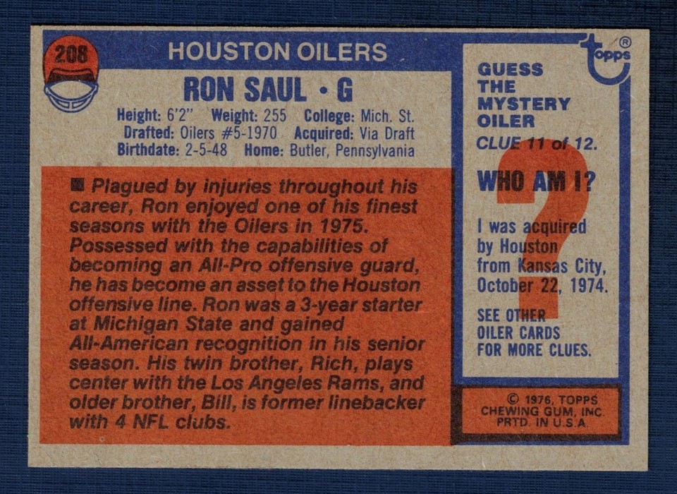 1976 Topps Zeke Moore #208 Houston Oilers NM- | eBay
