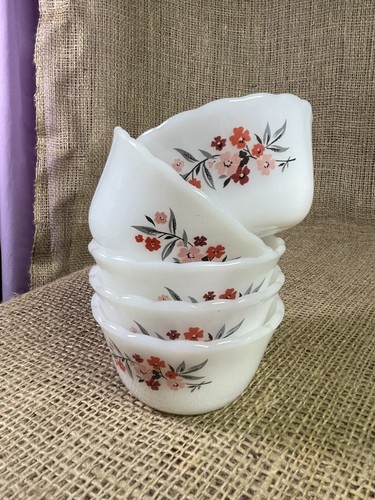 Vintage~Lot of 5 Fire King ~ Primrose Pink & Red Flower Scalloped ...